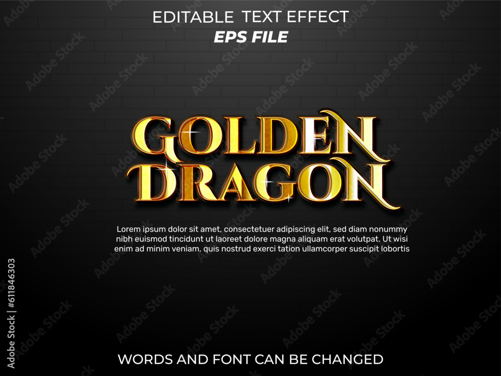 golden dragon text effect, font editable, typography, 3d text. vector ...