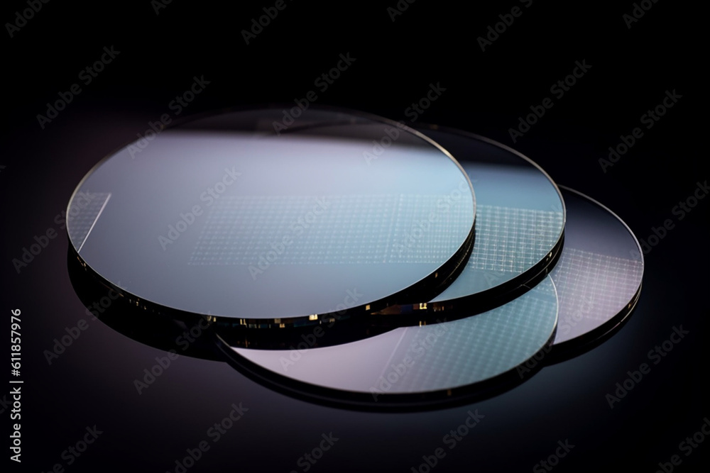 Set of Three Silicon Wafers of Different Sizes for Semiconductor Manufacturing 300mm 200mm and ...
