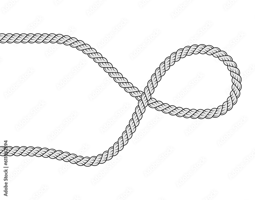 Grey realistic rope isolated on white background. Overlapped lasso cord ...