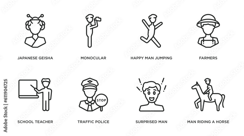 people outline icons set. thin line icons such as japanese geisha ...
