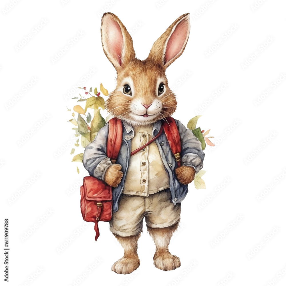Stock-Illustration „Animal Back to School, Baby Rabbit Watercolor ...