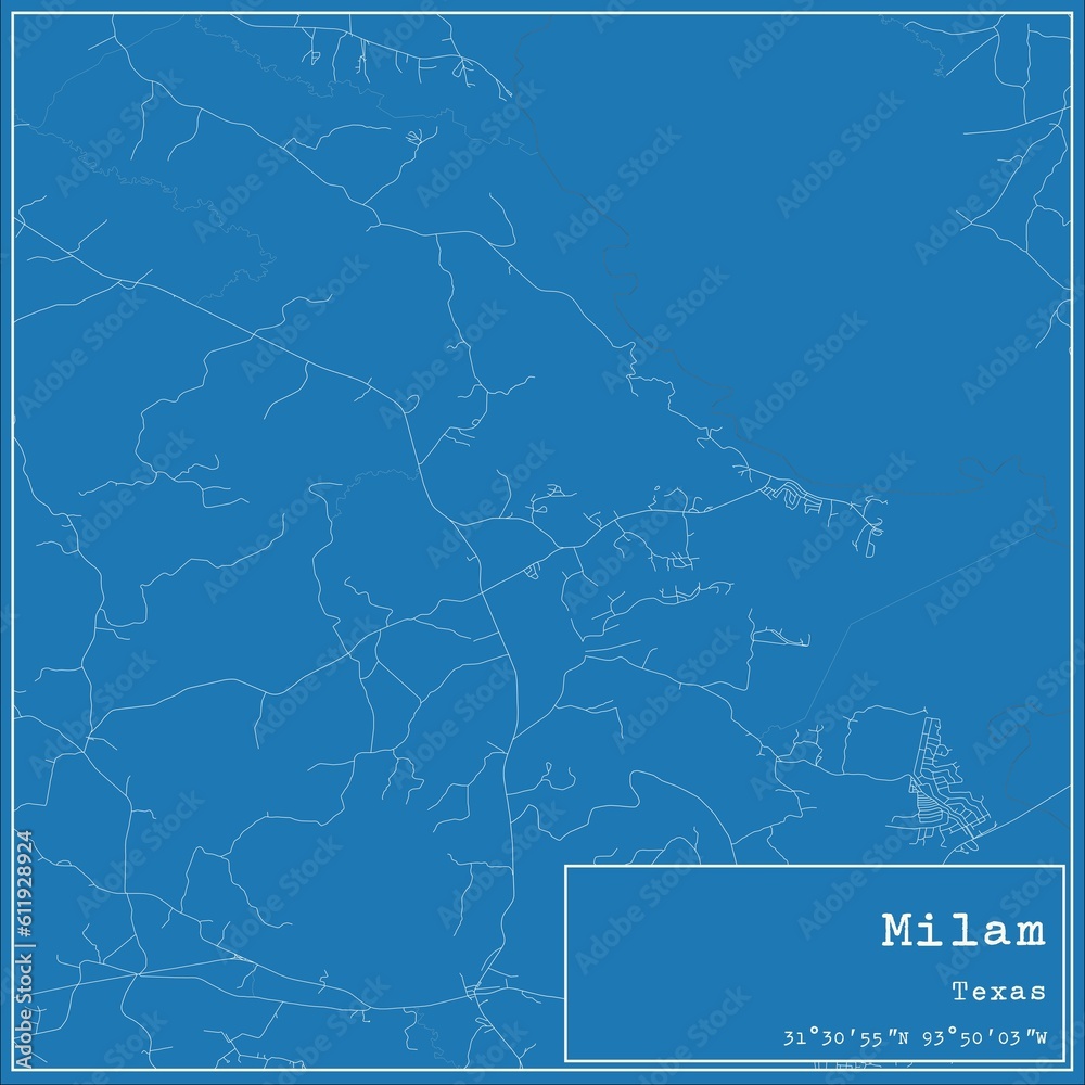 Blueprint US city map of Milam, Texas. Stock Photo | Adobe Stock