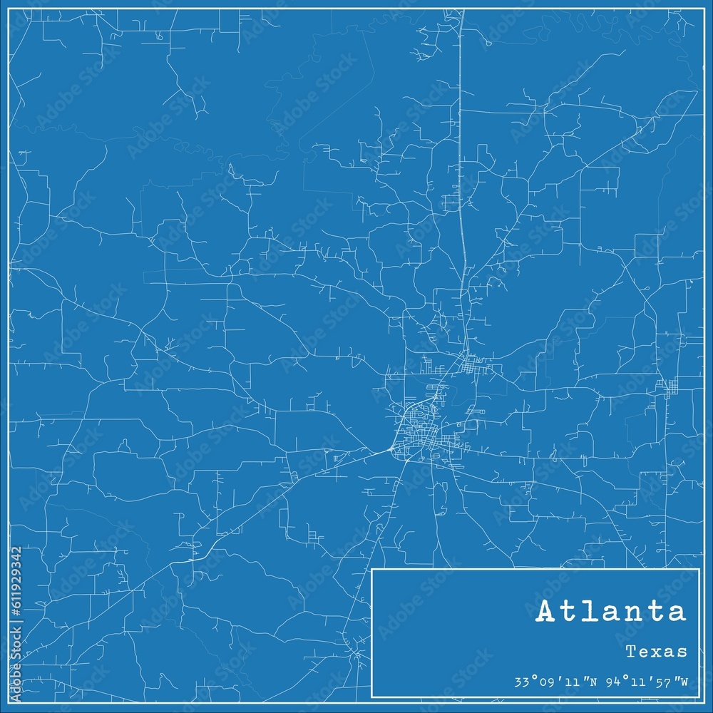 Blueprint US city map of Atlanta, Texas. Stock Illustration | Adobe Stock