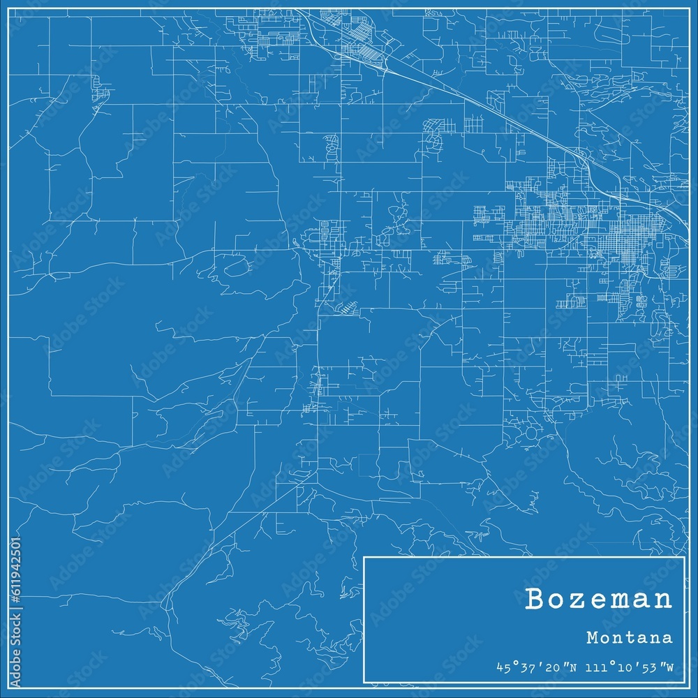 Blueprint US city map of Bozeman, Montana. Stock Photo | Adobe Stock