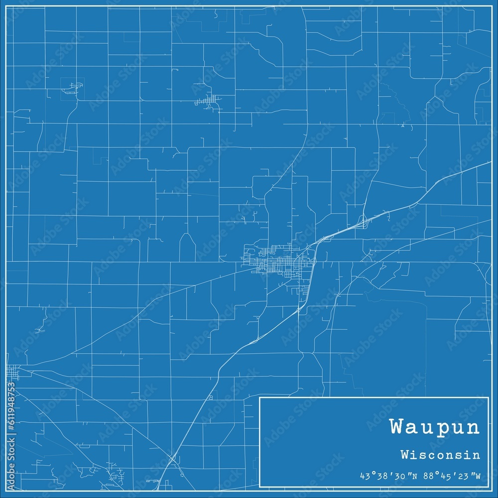 Blueprint US city map of Waupun, Wisconsin. Stock Photo | Adobe Stock