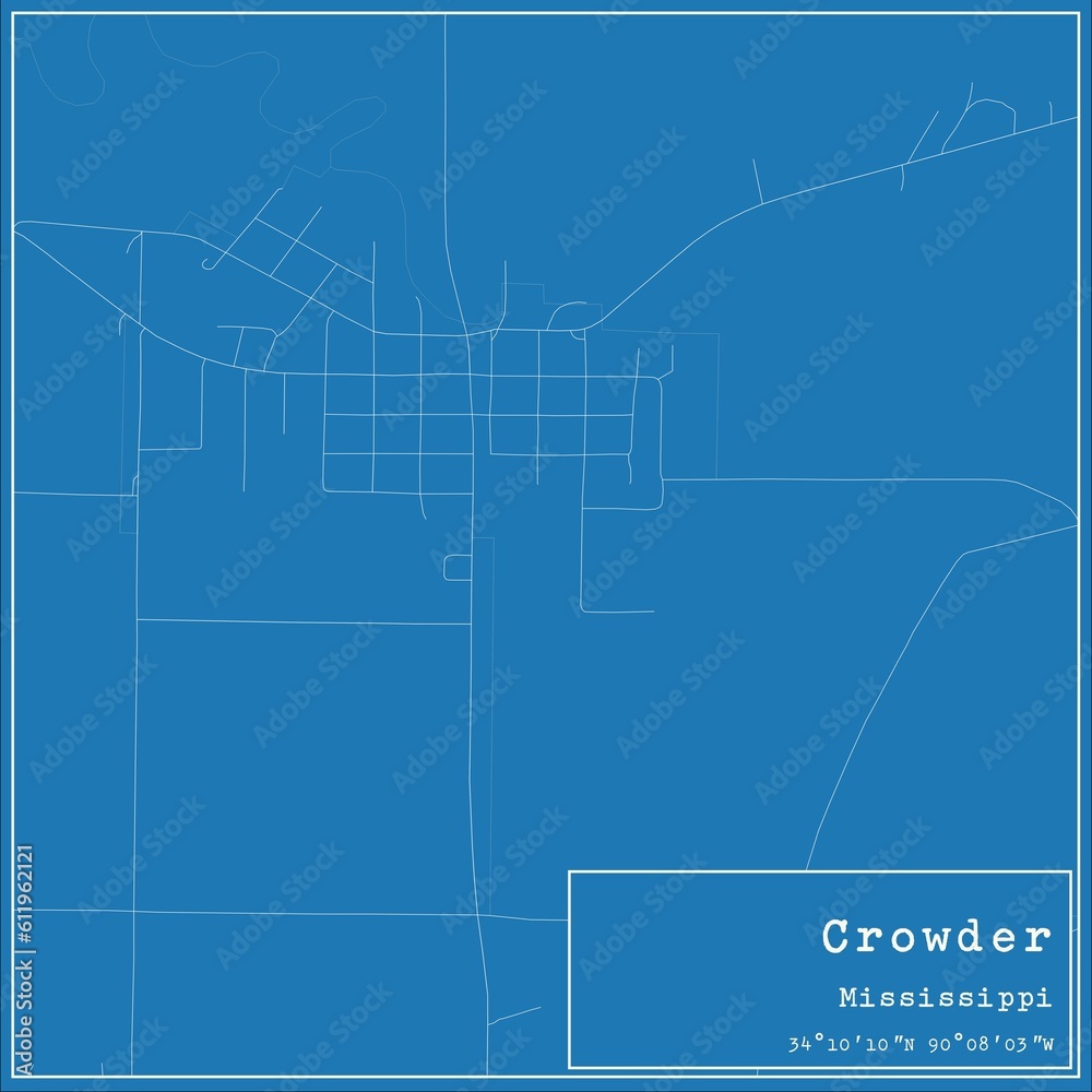 Blueprint US city map of Crowder, Mississippi. Stock Illustration ...