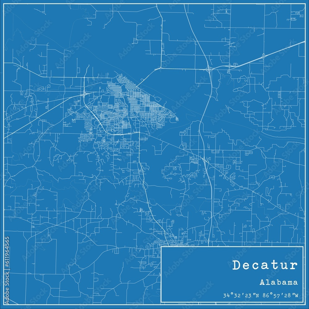 Blueprint US city map of Decatur, Alabama. Stock Illustration | Adobe Stock