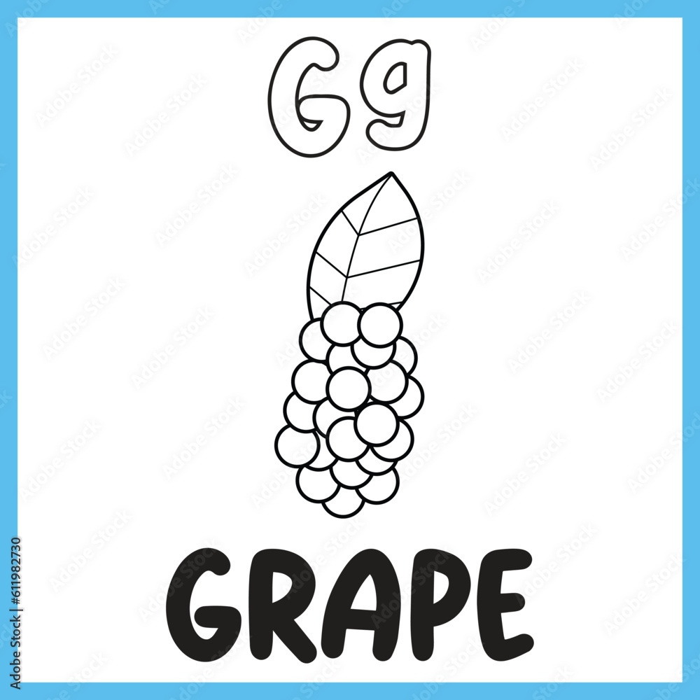 A-Z Alphabet Tracing And Coloring Pages. Letter G For Grape. Kids ...