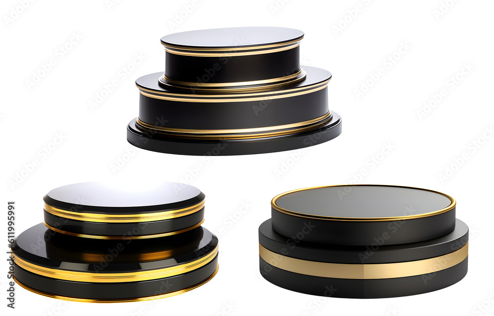 Luxury black gold round circle winner podium . Many assorted different ...