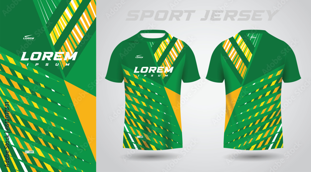 green yellow shirt soccer football sport jersey template design mockup ...