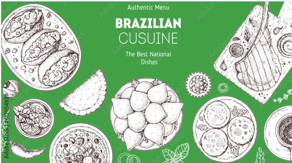Brazilian food top view vector illustration. Food menu design template ...
