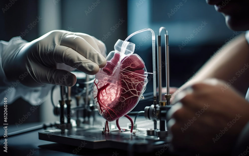 Printed futuristic artificial heart in a research laboratory, created ...