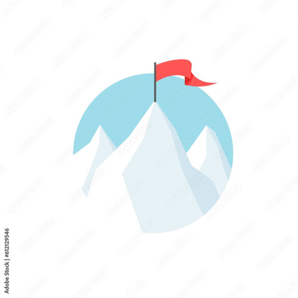 Mountain climbing route to peak. Business journey path in progress. Red ...