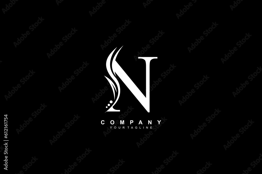 Luxury white N logo design with feather. premium N letter monogram logo ...