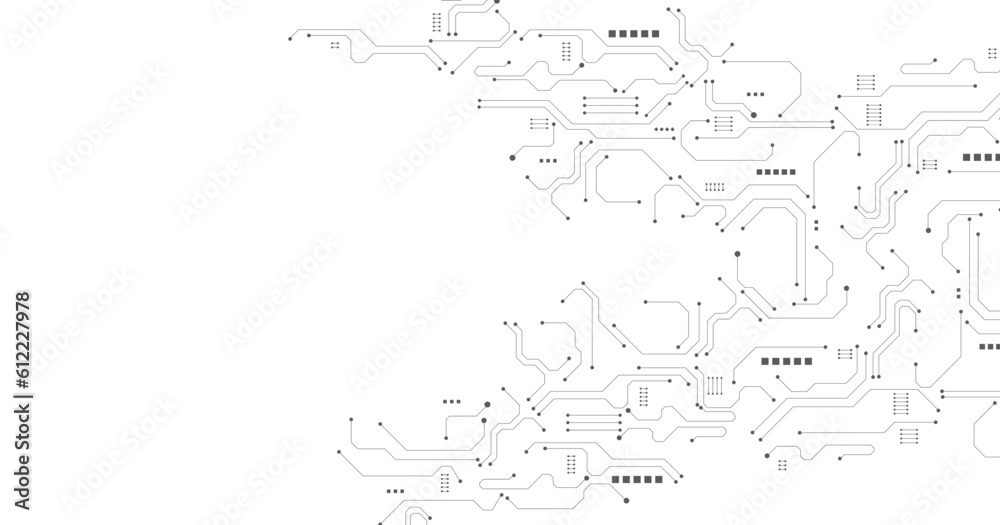 Gray circuit diagram on white background. High-tech circuit board ...