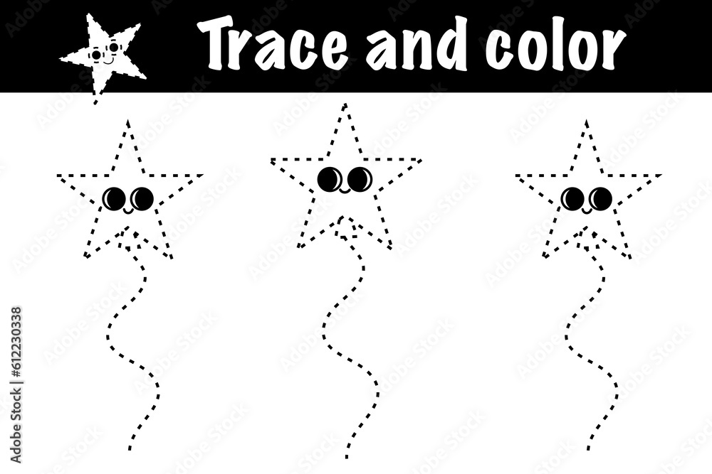 Trace and color star balloon happy birthday worksheet pages printable ...