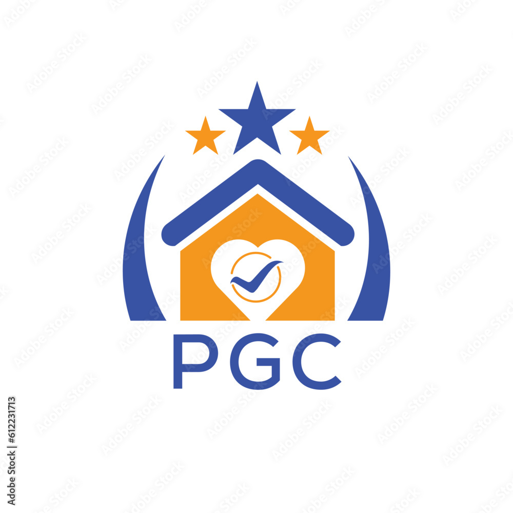 PGC House logo Letter logo and star icon. Blue vector image on white ...