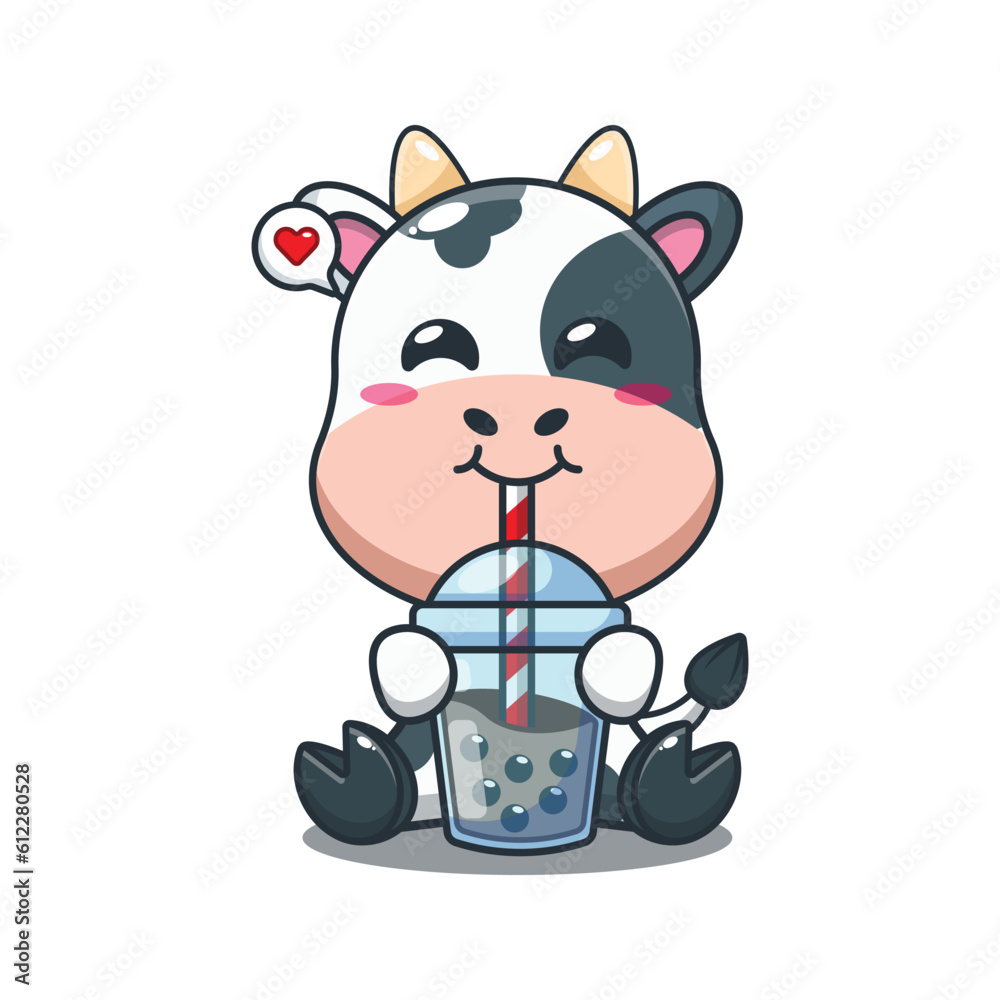 cow drink boba milk tea cartoon vector illustration. Stock Vector ...