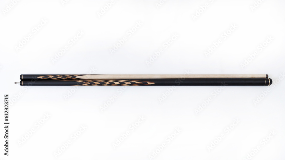 Billiard cues on a white background. Parts of a billiard cue close-up ...