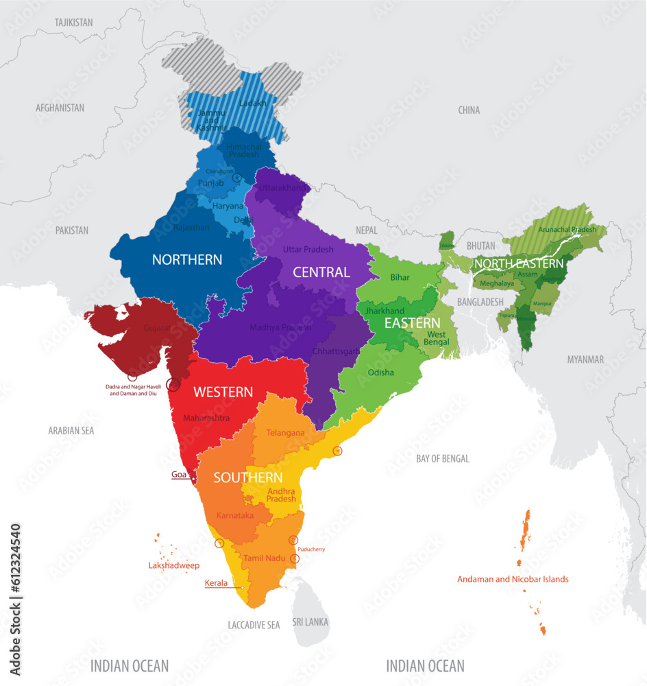 Map of the administrative division of India into Zones, regions and ... Map of the administrative division of India into Zones, regions and ...