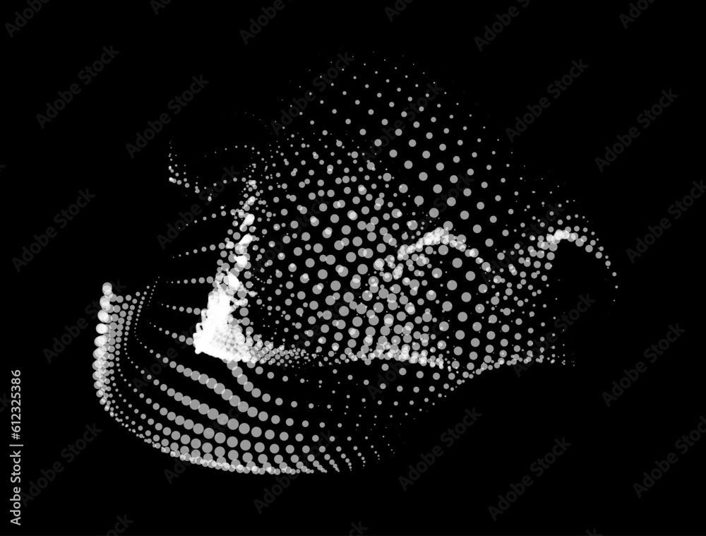 3d dynamic node of big data dots science. Wave infinity sinusoid line from particles. Swirl hill ...