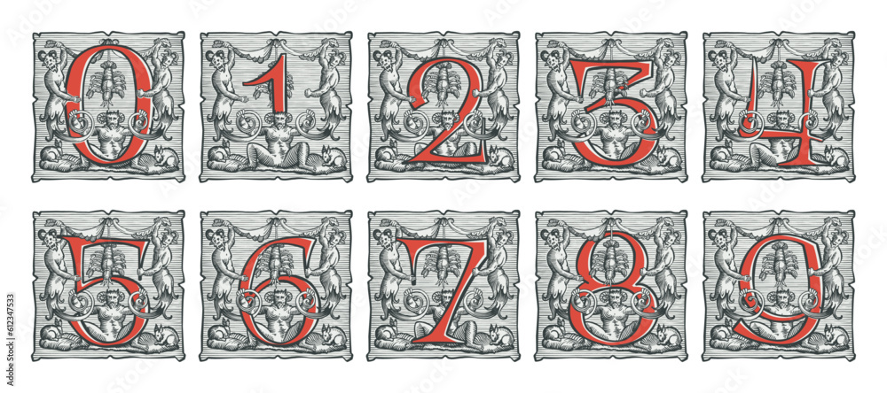 Stock-Vektorgrafik „Gothic numbers set. Medieval drop caps. Devil ...