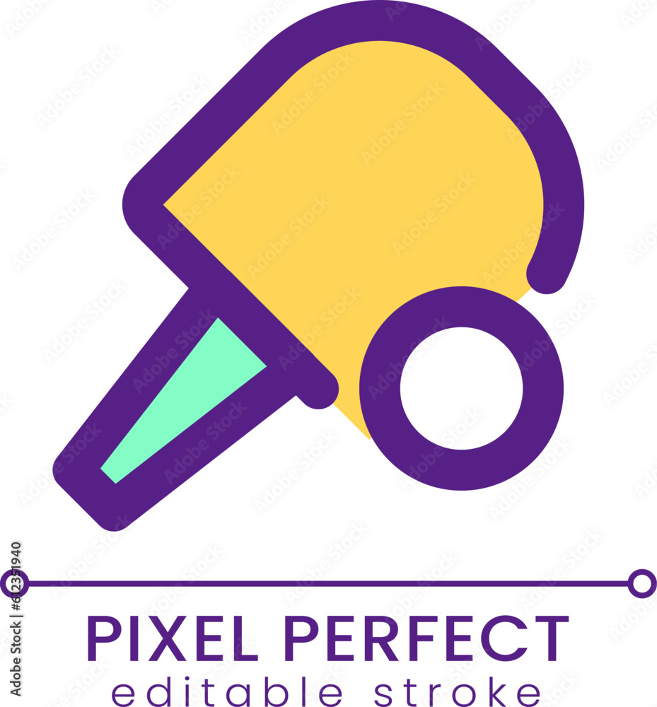 Ping pong pixel perfect RGB color ui icon. Game with ball and racket ...
