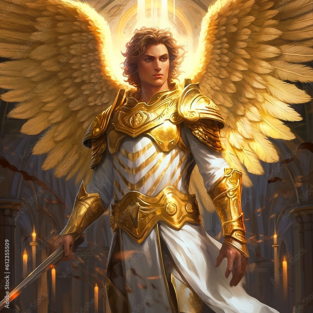 Graphic and biblical representation of the Archangel Michael. AI ...