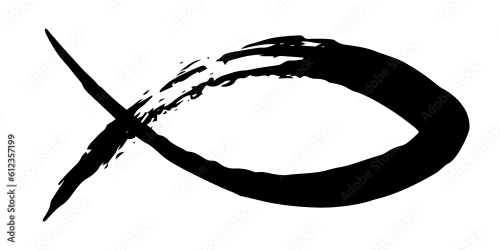 Fish symbol hand painted with ink brush, christian religious faith ...