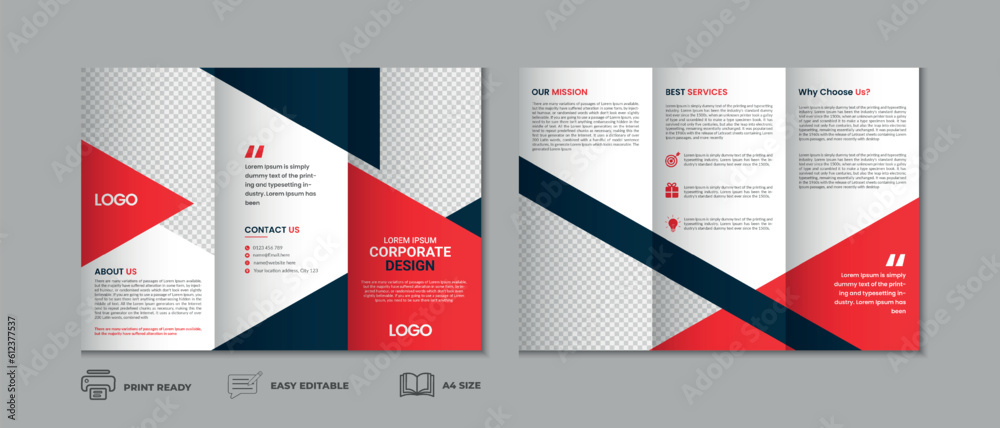 Professional clean modern and corporate trifold brochure template, three fold cover page, three ...