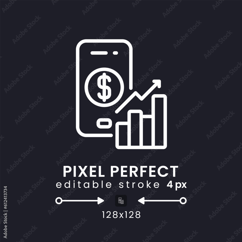 Personal finance app white linear desktop icon on black. Budget planner ...