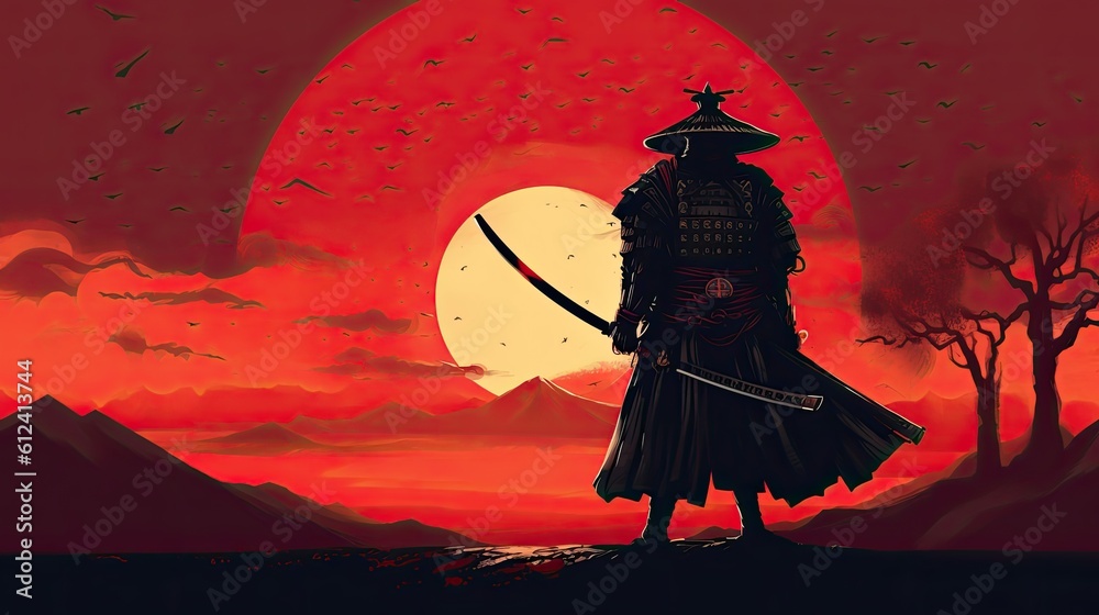 A Japanese Samurai Warrior in circle with a red sun. japanese samurai ...
