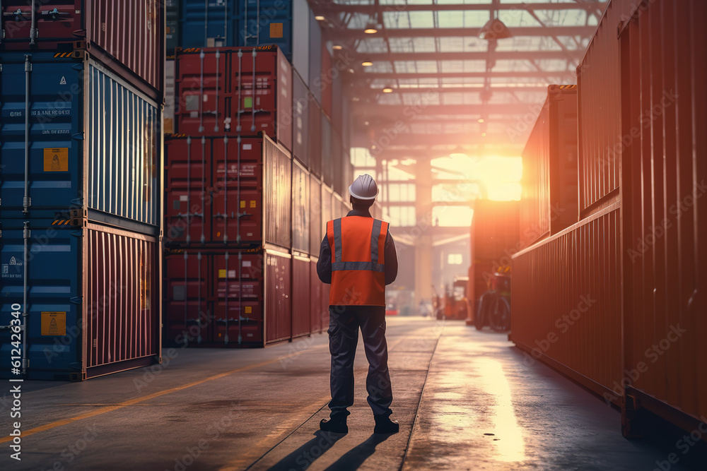 engineer control loading containers box from factory to cargo freight ...