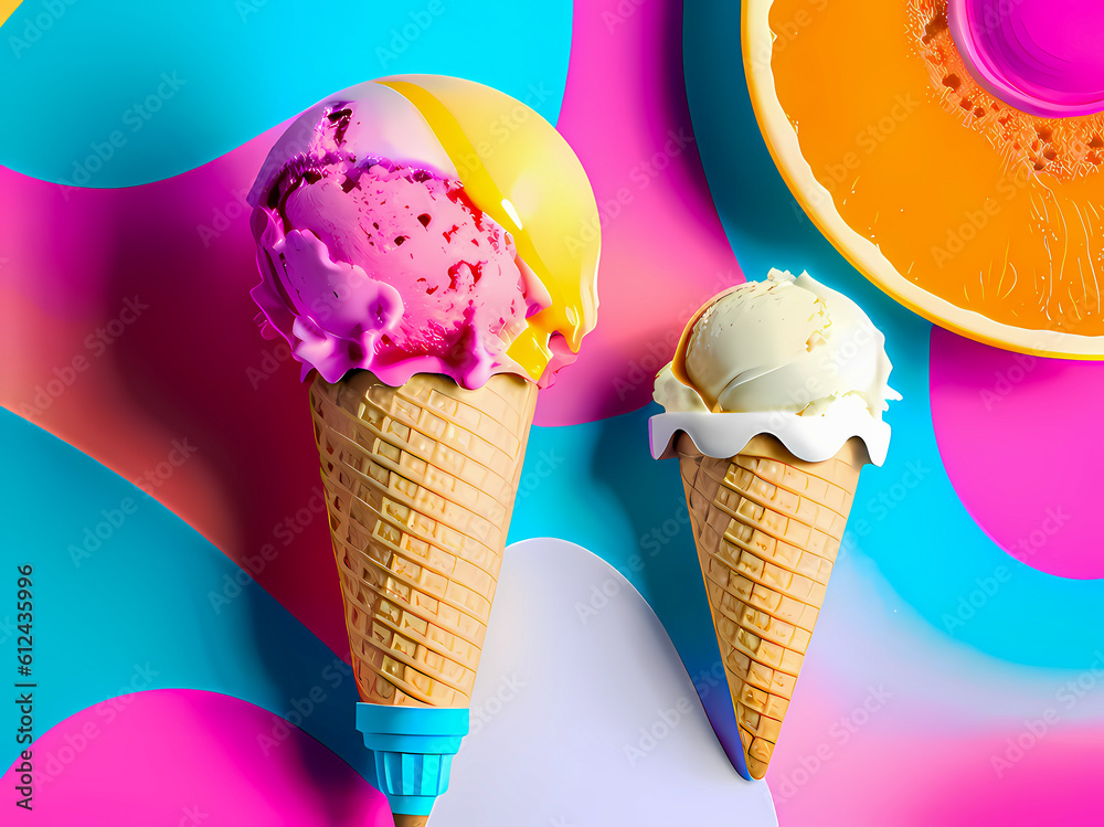 Rainbow ice cream cones and scoops. Funny ice cream cones and scoops in ...