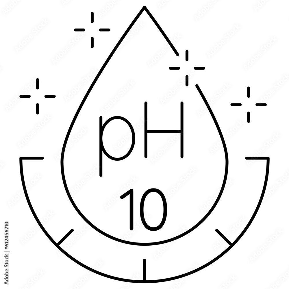 Drop and risk scale. Linear vector icon of the Fluid Acidity pH 10 ...