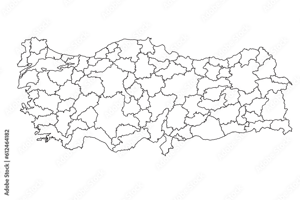 Turkey map with region borders outline. Detaled Tyrkey map isolated ...