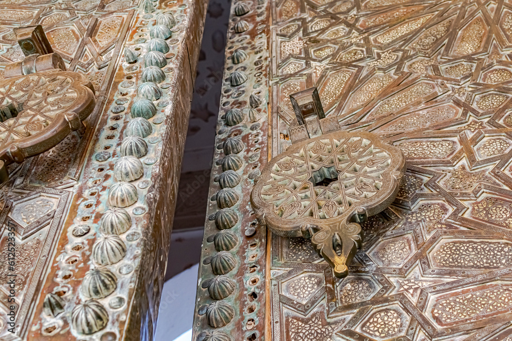 Huge door ajar with islamic andalusian 3D engravings and sculptures in ...