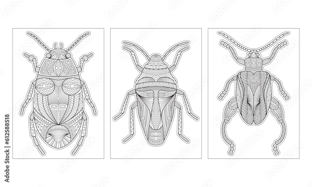 Handmade Line Art Bug Insect Theme Coloring Pages for Adults Graphic ...