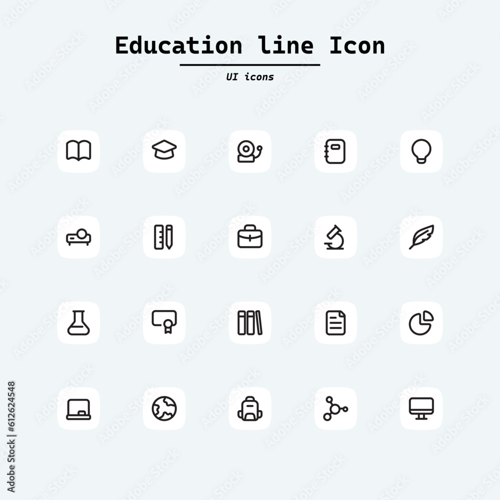 Online Education: thin vector icon set, black and white kit. Collection ...