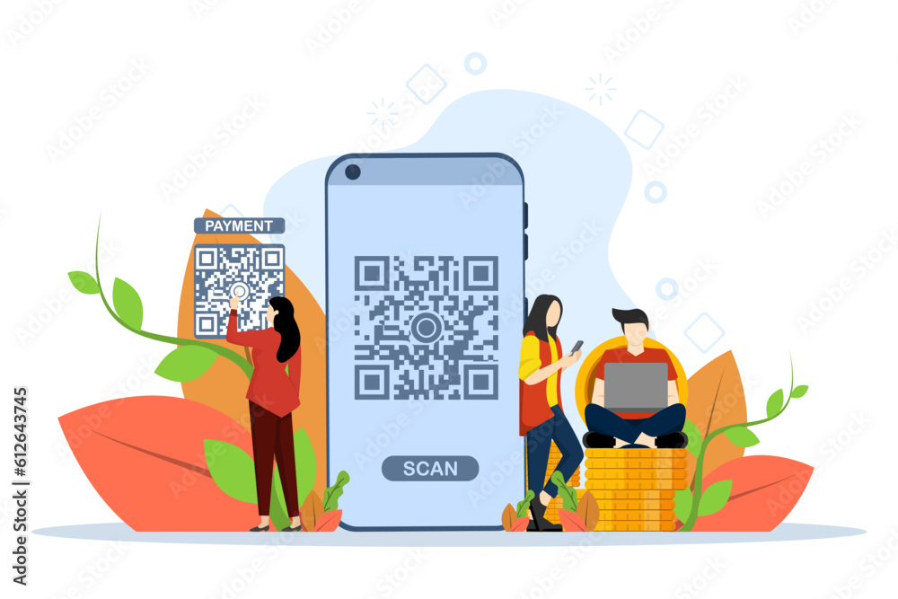 QR Code scanning concept, Showing people scan code using smartphone, payment using barcode ...