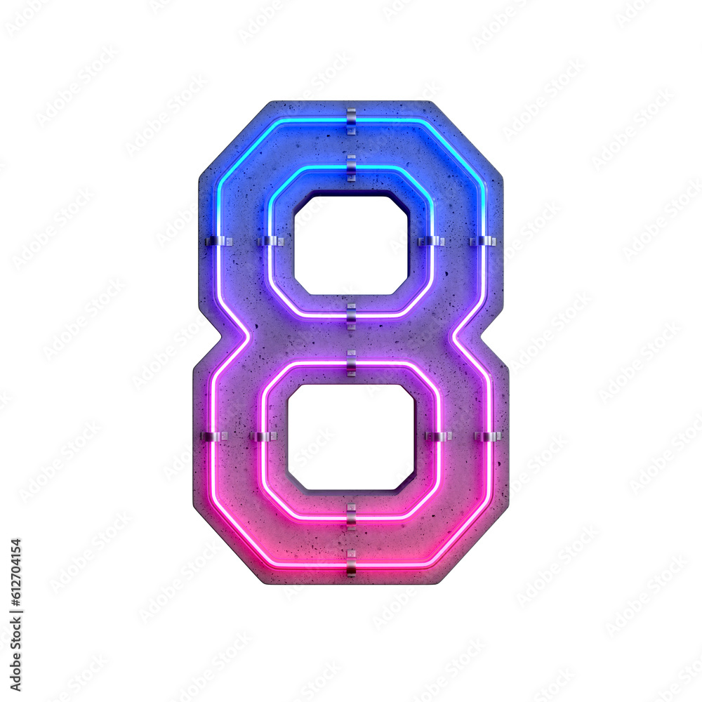 Concrete neon light Number 8 on transparent background, PNG file Stock ...