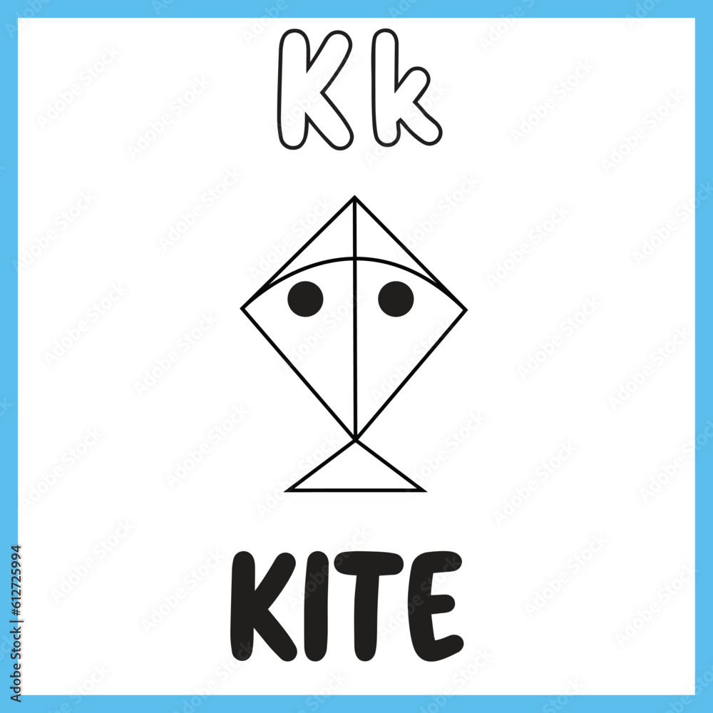 A-Z Alphabet Tracing And Coloring Pages. Letter K For Kite. Kids ...