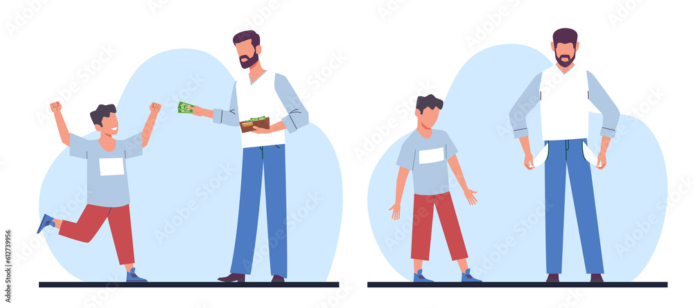 Father gives money from purse to son, father has no cash for child ...