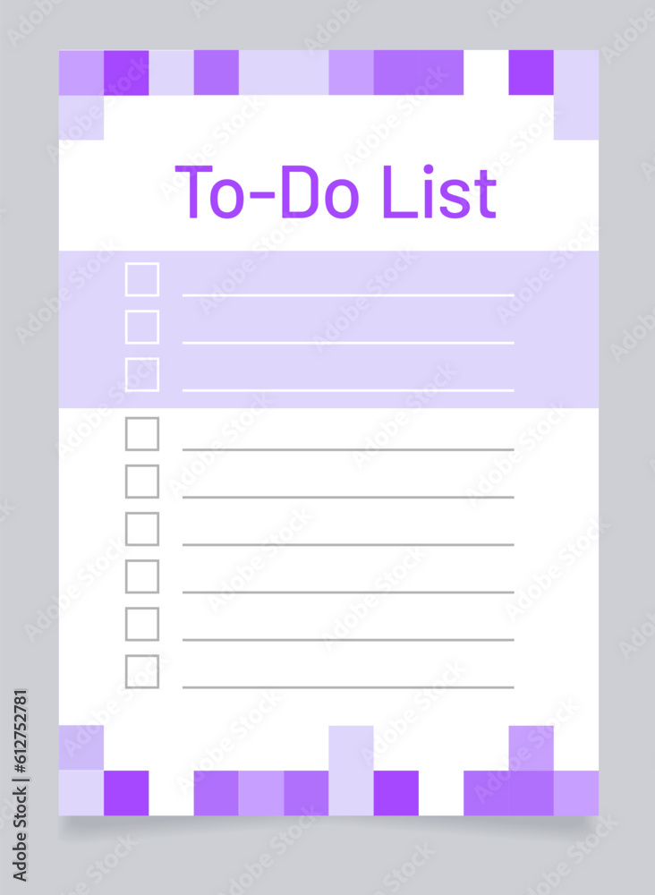 To do list with checkboxes purple worksheet design template. Blank ...