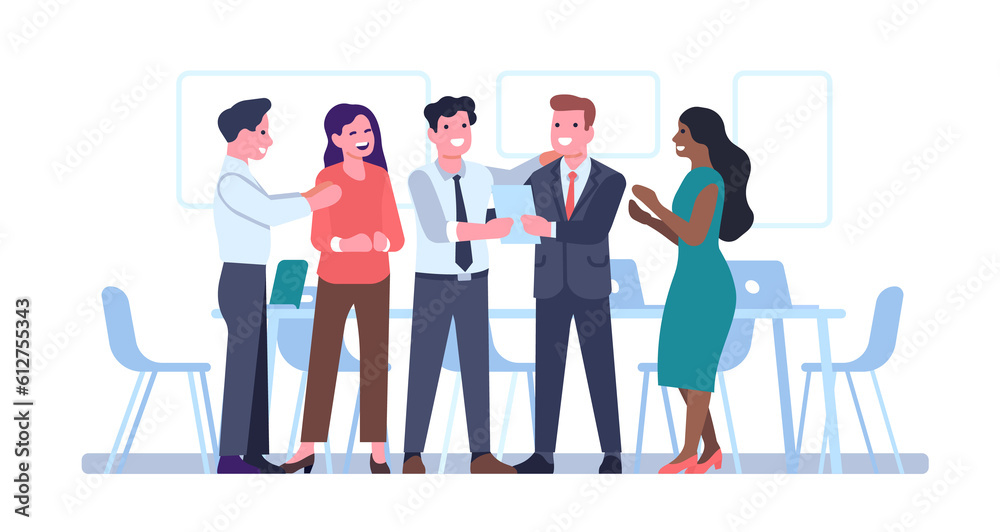 People congratulate and thank their colleague for his business success ...