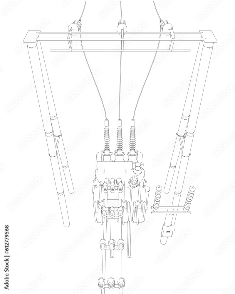 Outline Electric transformer substation. Power grid substation - vector ...