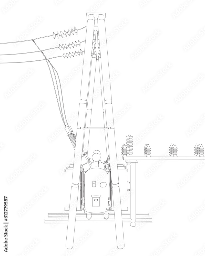 Outline Electric transformer substation. Power grid substation - vector ...