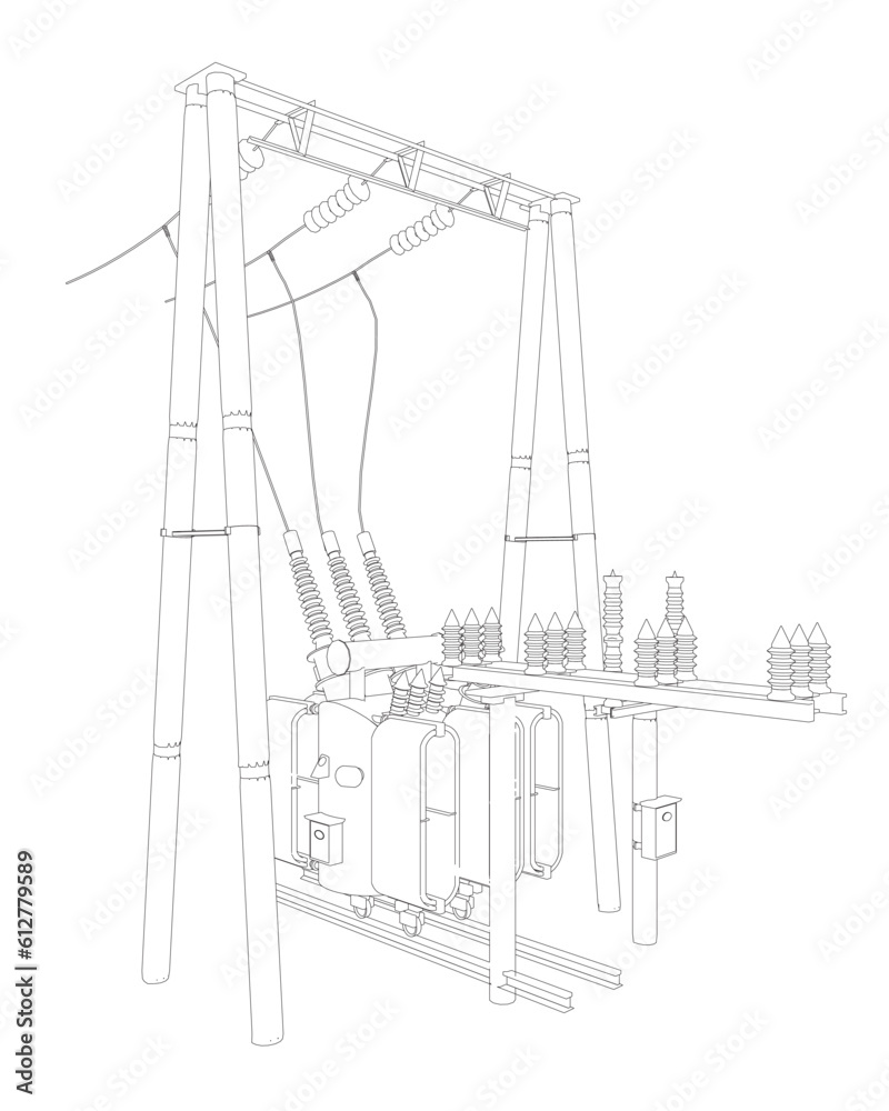 Outline Electric transformer substation. Power grid substation - vector ...