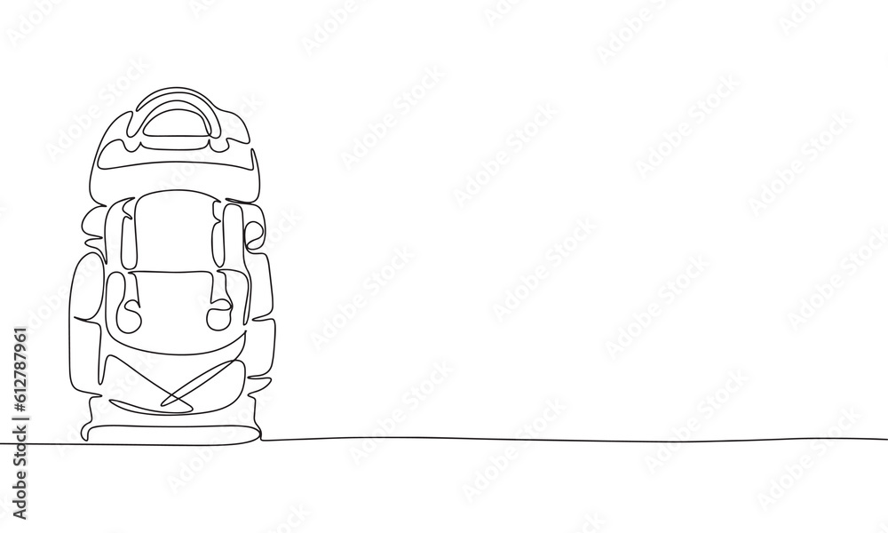 Continuous one line drawing backpack. Camping backpack vector hand ...
