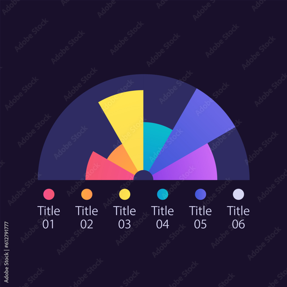 Half pie infographic chart design template for dark theme. Economic ...